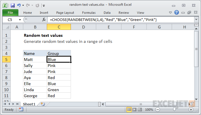 Random Text Values Excel Formula Exceljet